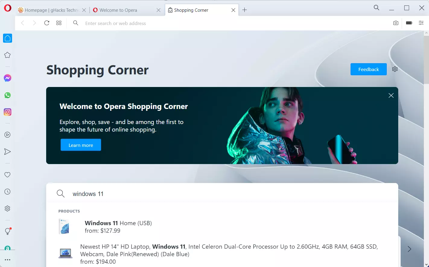 Opera 88 startet mit der Shopping Corner-Funktion