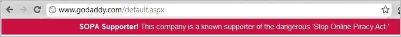 Ingen SOPA för Chrome informerar dig om ett företag stöder SOPA