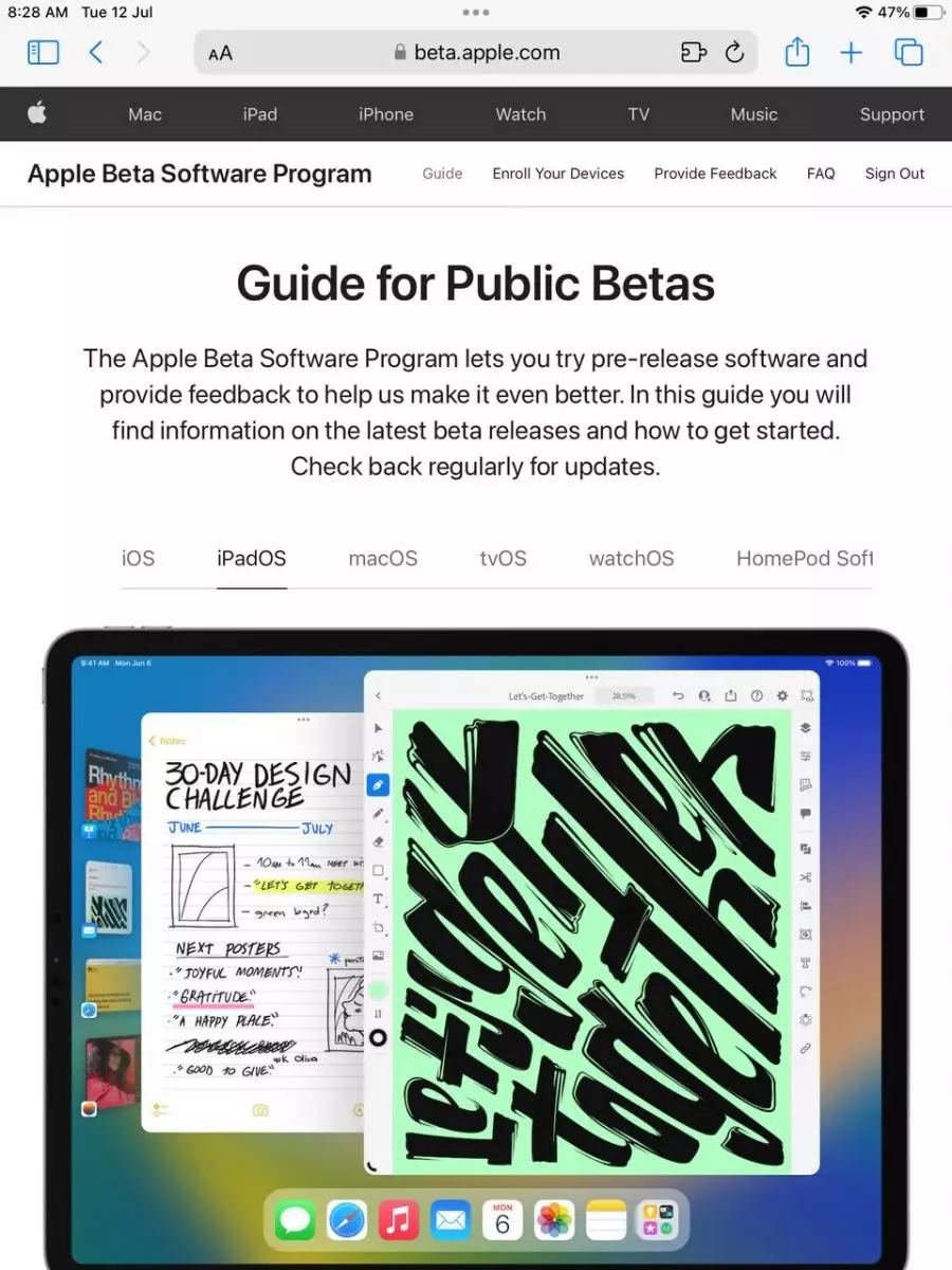 iOS 16 یا ipados 16 beta را انتخاب کنید