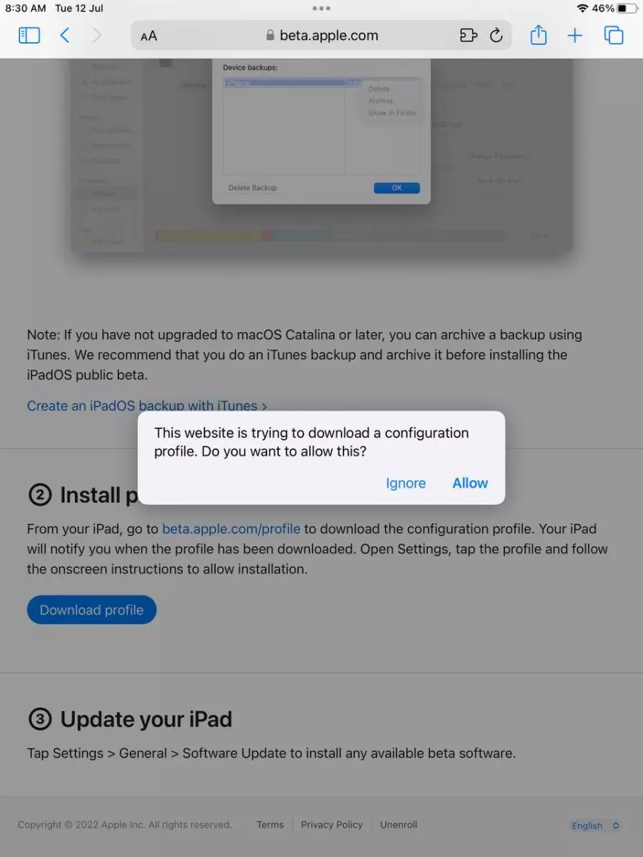 lejo profilin e konfigurimit ios beta