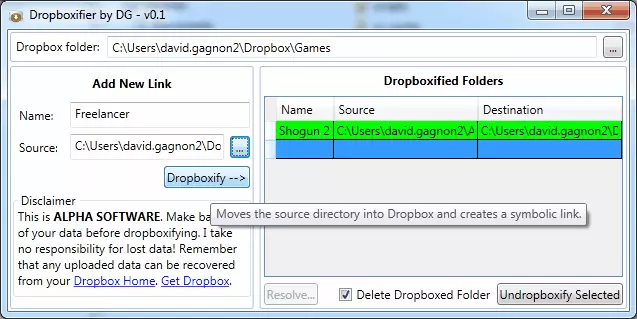 Dropboxifier, қалталарды Dropbox-қа функционалдығын жоғалтпай жылжытыңыз