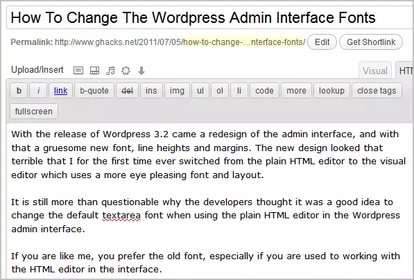 wordpress admin font