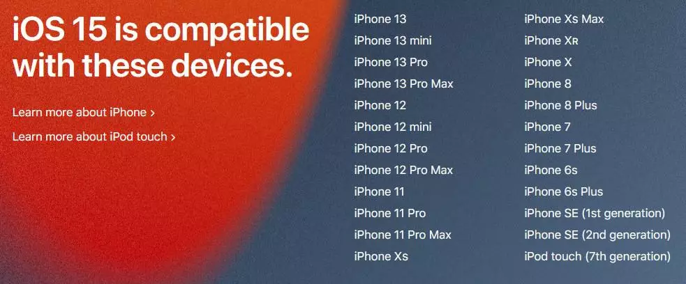 符合 iOS 15 更新条件的 iPhone 列表