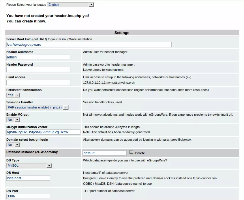 Ag cruthú do header.inc.php le haghaidh eGroupware