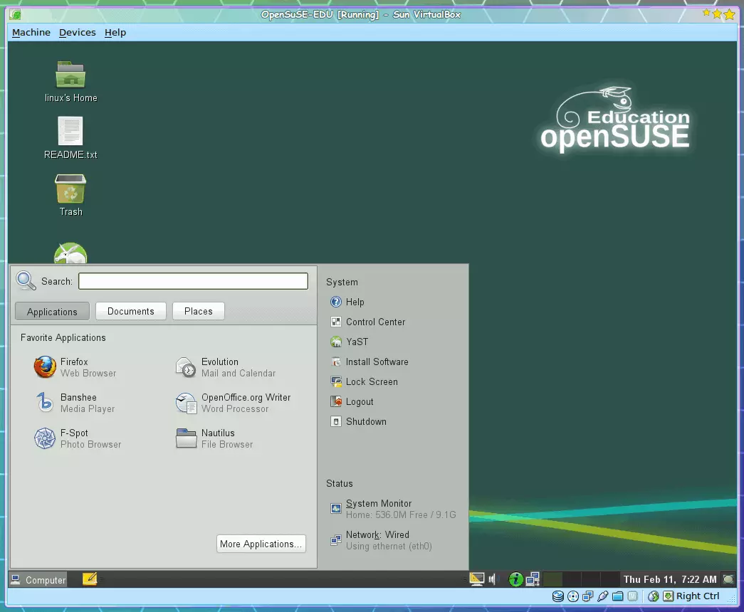 Uji memandu pengedaran OpenSuSE Education