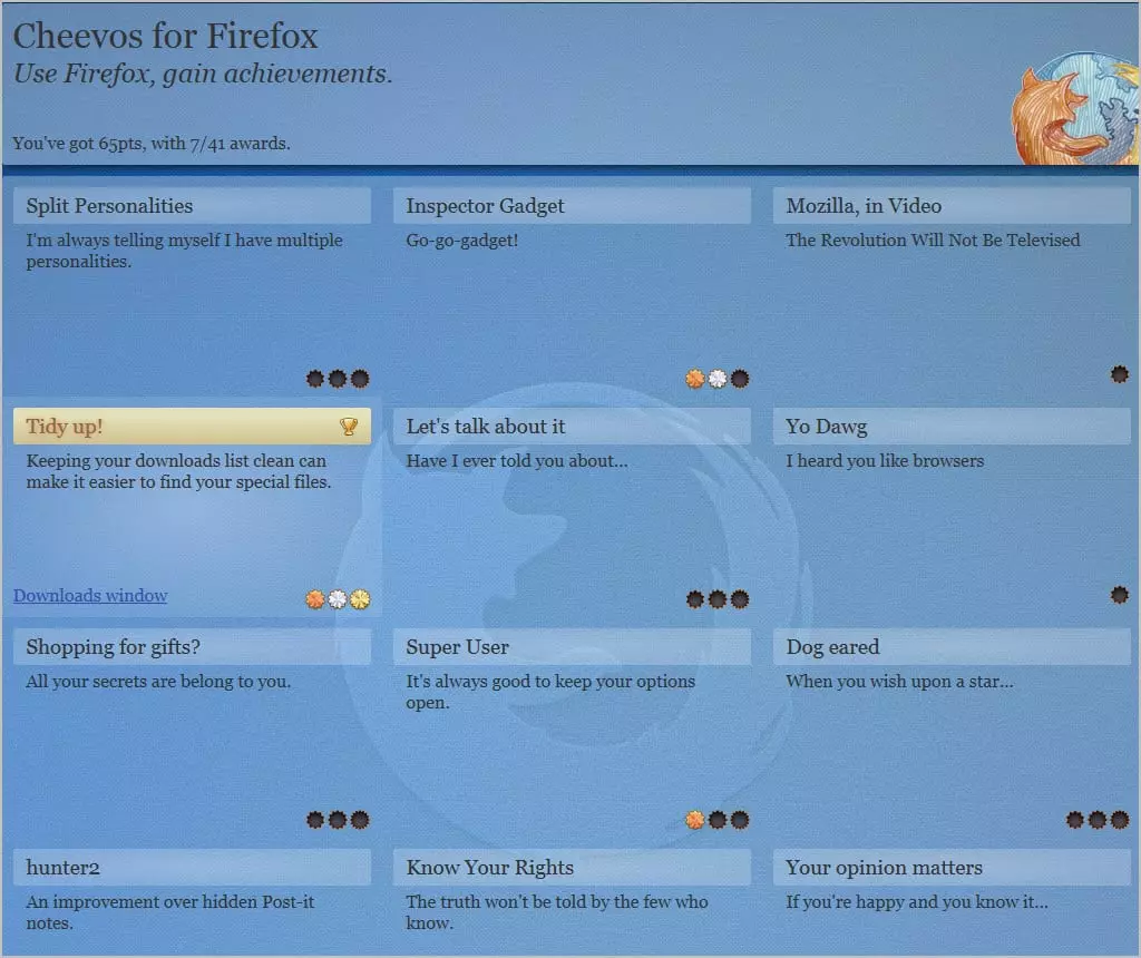 Cheevos vam omogoča pridobivanje dosežkov Firefoxa