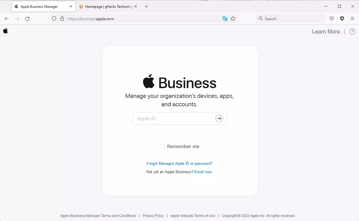 inicio de sesión en Apple Business Firefox