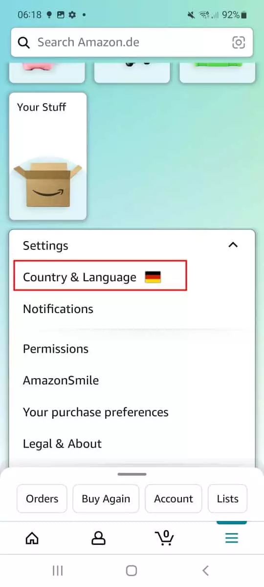 لغة بلد التسوق في أمازون