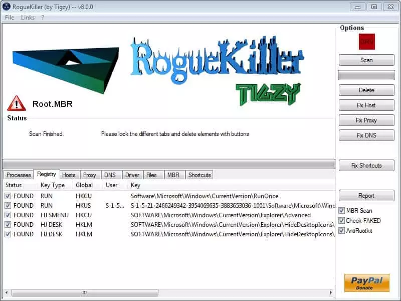 具有圖形用戶界面的安全應用程序 RogueKiller 8.0