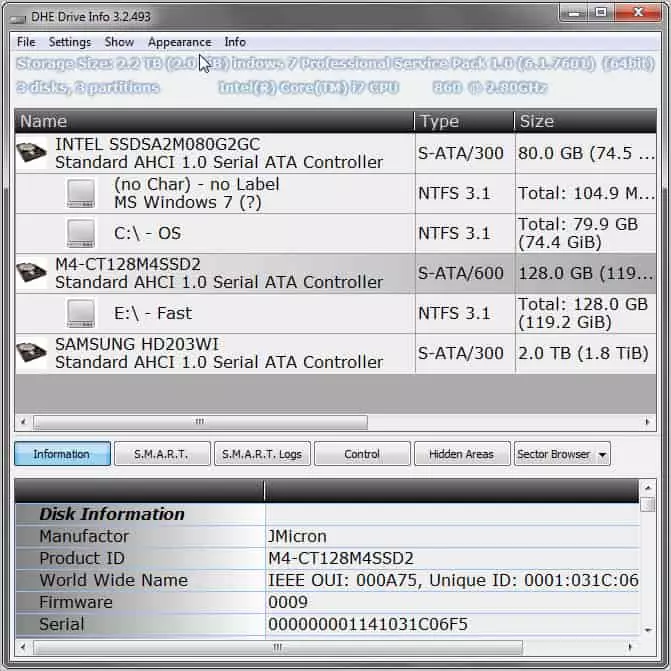 DHE Disk Məlumatı, Portativ Sərt Disk Məlumat Proqramı