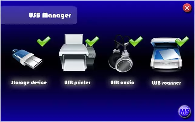 USB Manager, Gestisci tipi di dispositivi USB