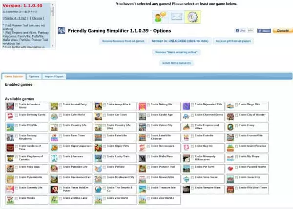 Simplificador de juegos compatible con Facebook para Firefox, Chrome