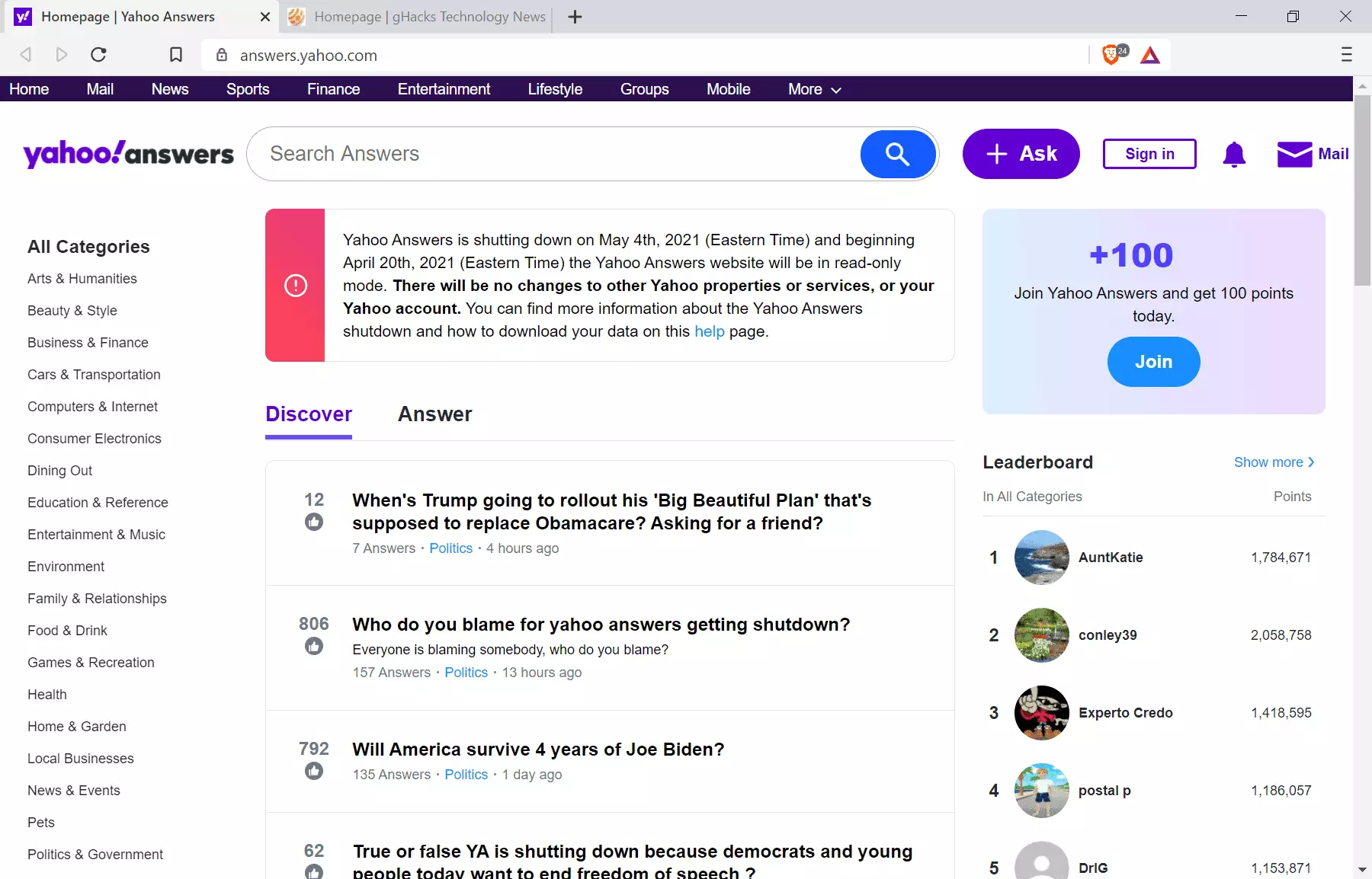 Yahoo Answers יפסיקו להתקיים ב-4 במאי 2021