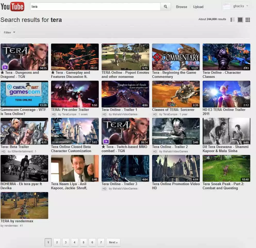 A Gridtube módosítja a YouTube keresési elrendezését