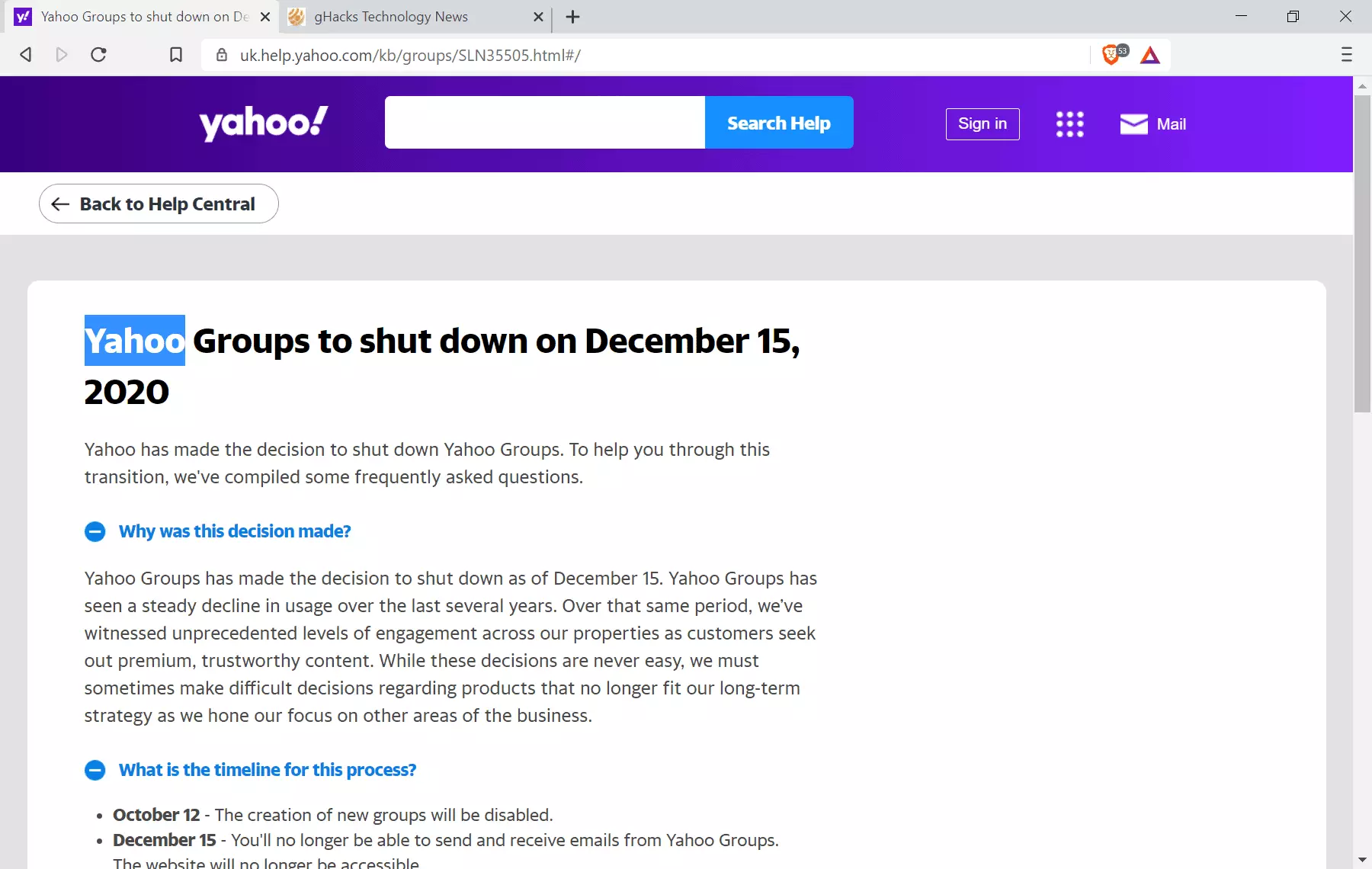 الوداعي Yahoo گروپس! 15 ڊسمبر 2020 تي بند ٿي رهيو آهي