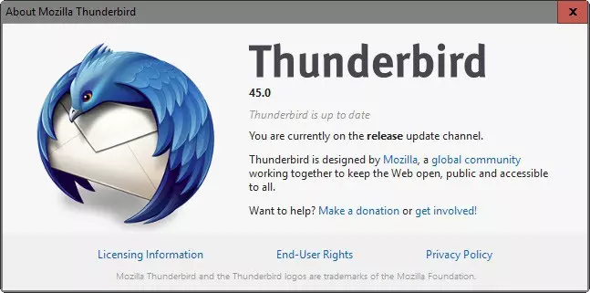 Thunderbird 45.0 שוחרר