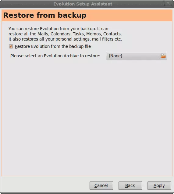 Backup a restauréiert Evolution