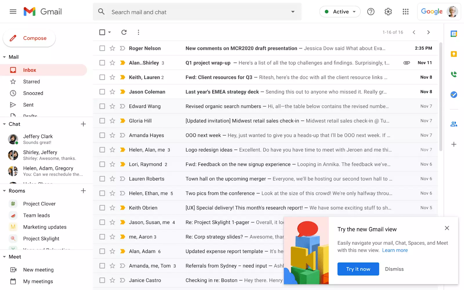 redesign af gmail-arbejdsområder
