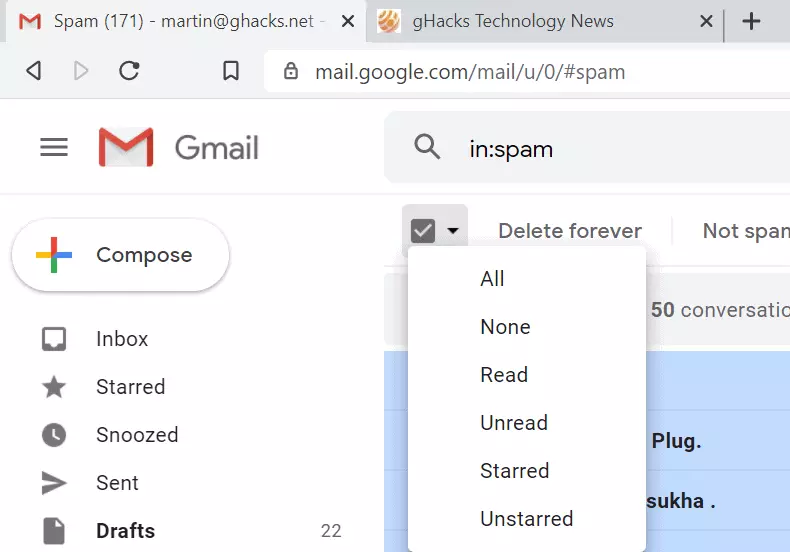 gmail בחר את כל האימיילים