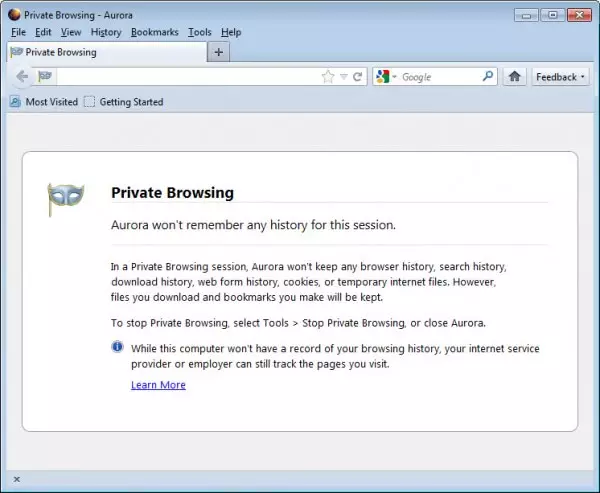 Oandacht: Firefox 15+ Private Browsing-modus is brutsen