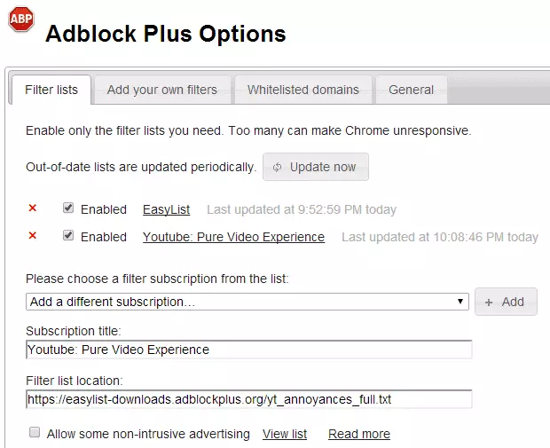 adblock plus youtube filter