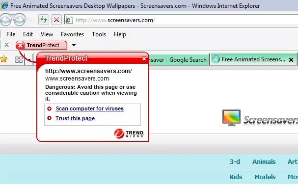 TrendProtect ಅಪಾಯಕಾರಿ ವೆಬ್ಸೈಟ್ಗಳ ಕುರಿತು ಇಂಟರ್ನೆಟ್ ಎಕ್ಸ್ಪ್ಲೋರರ್ಗಳಿಗೆ ಎಚ್ಚರಿಕೆ ನೀಡುತ್ತದೆ