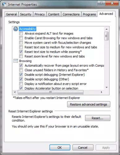 pag-troubleshoot ng internet explorer