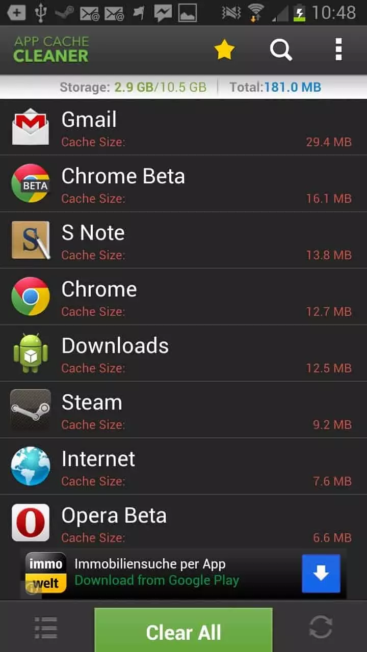 Android: App Cache Cleaner で空き容量を増やす