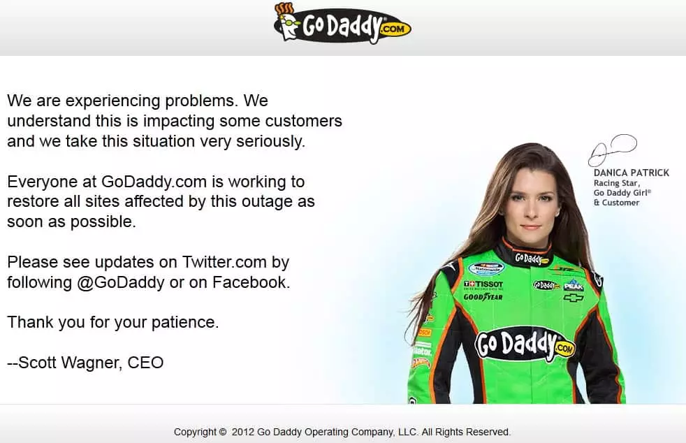 Godaddy on maas! Vabandame seisaku, ühenduse probleemide pärast