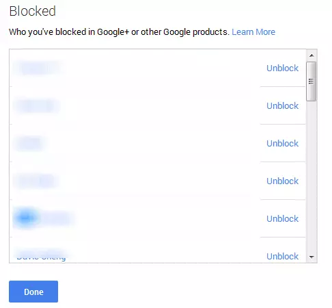 blockéiert Lëscht Google Plus