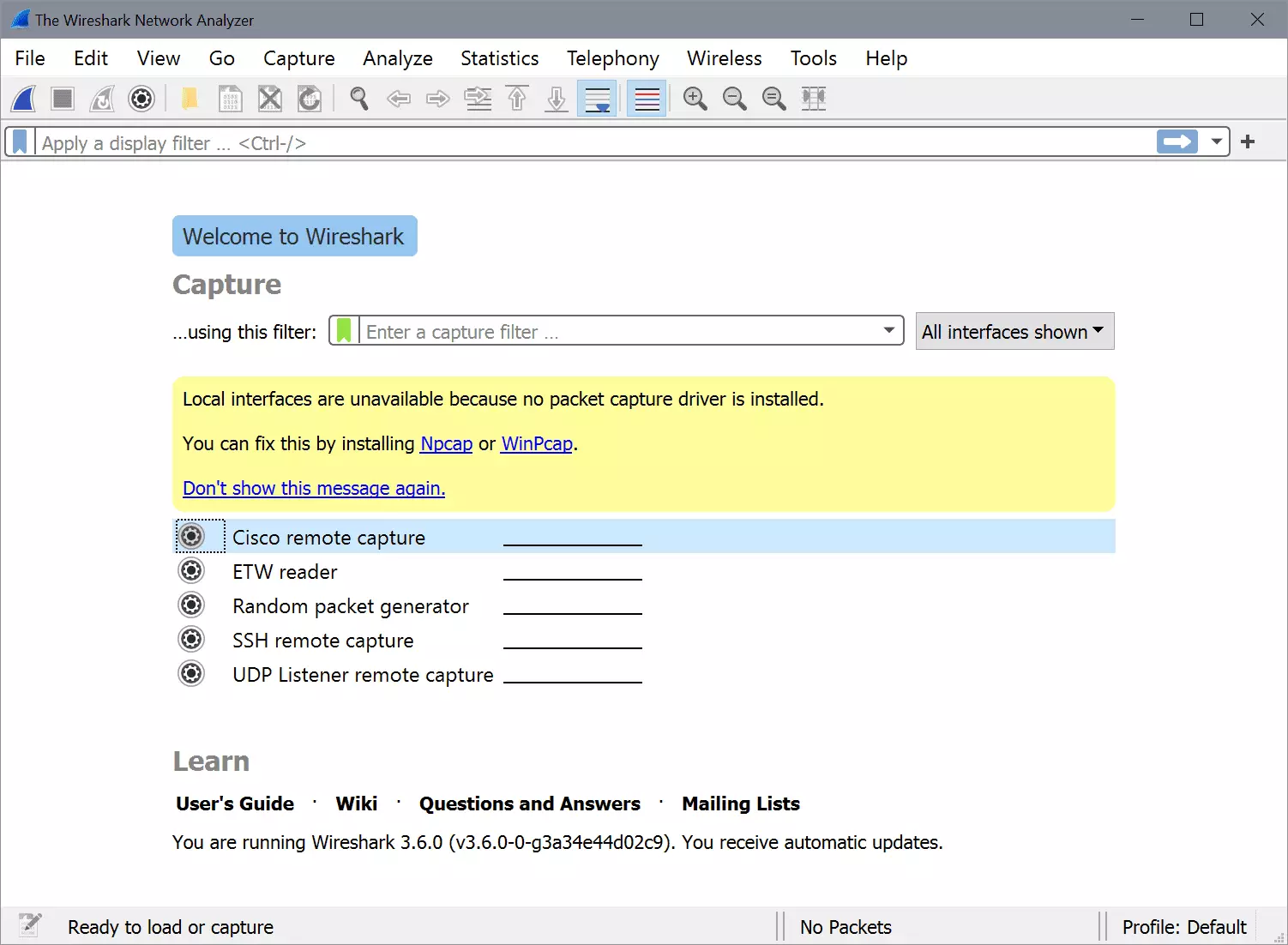 Analizzatore di protocollo di rete Wireshark 3.6 rilasciato