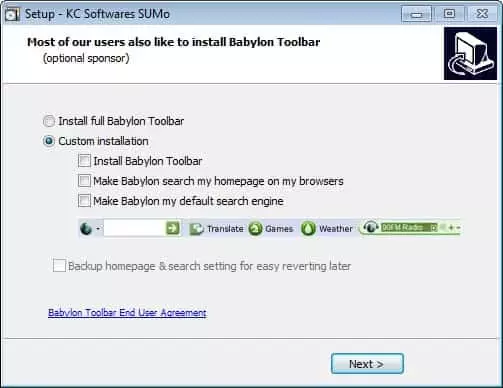 Babylon Toolbar нөөцлөх сонголт эвдэрсэн харагдаж байна