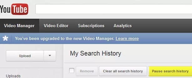 históriu vyhľadávania na youtube