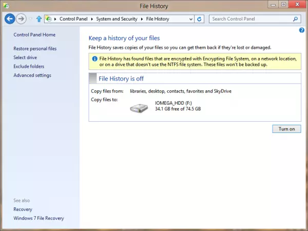 historial de arquivos windows 8