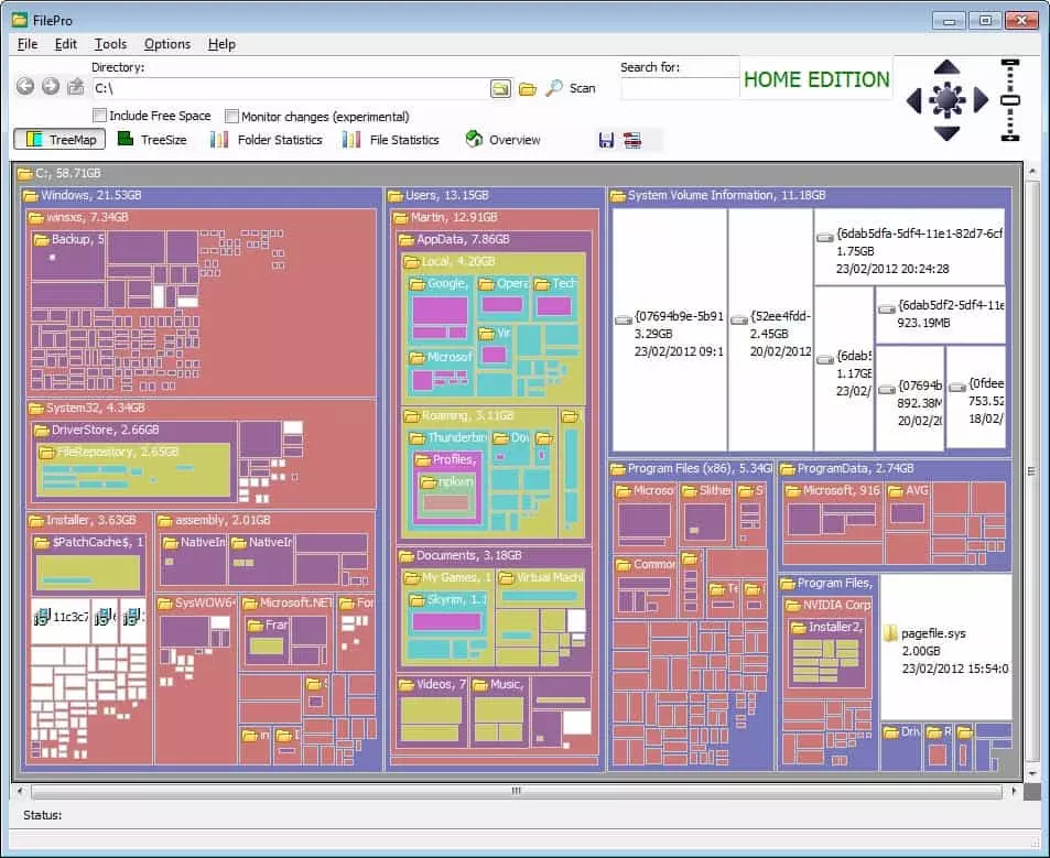 يساعدك برنامج FilePro في تحليل توزيع مساحة محرك الأقراص