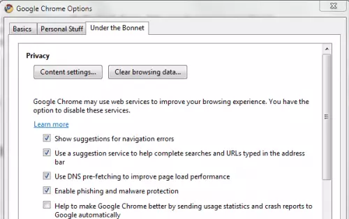 google chrome seçimləri