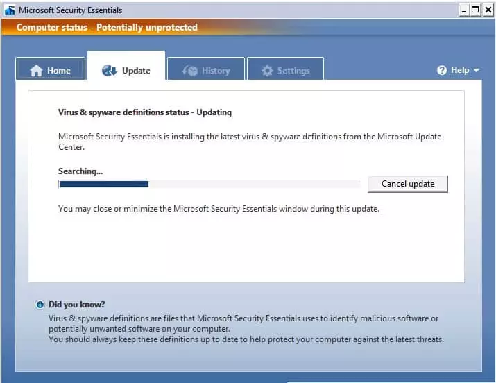 Propuštanja Microsoft Security Essentials