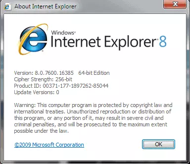 Internet Explorer frissítés