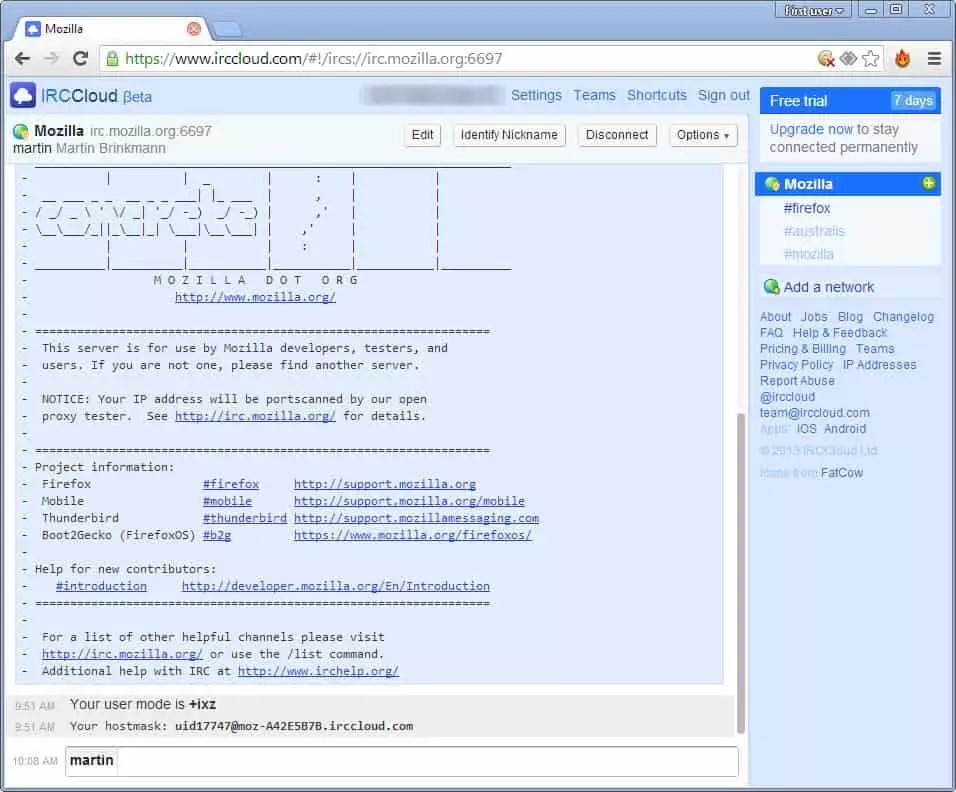 IRCCloud ເປັນລູກຄ້າ IRC ທີ່ໃຊ້ຄລາວຕະຫຼອດເວລາ