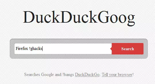 I-DuckDuckGoog ihlanganisa i-Google Search ne-DuckDuckGo's !bang syntax