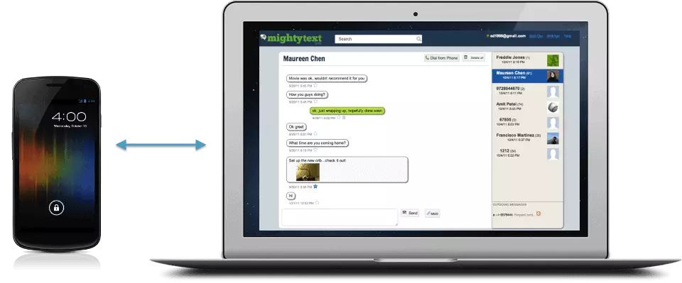 MightyText, envía mensajes de texto y lee desde computadoras usando tu teléfono Android