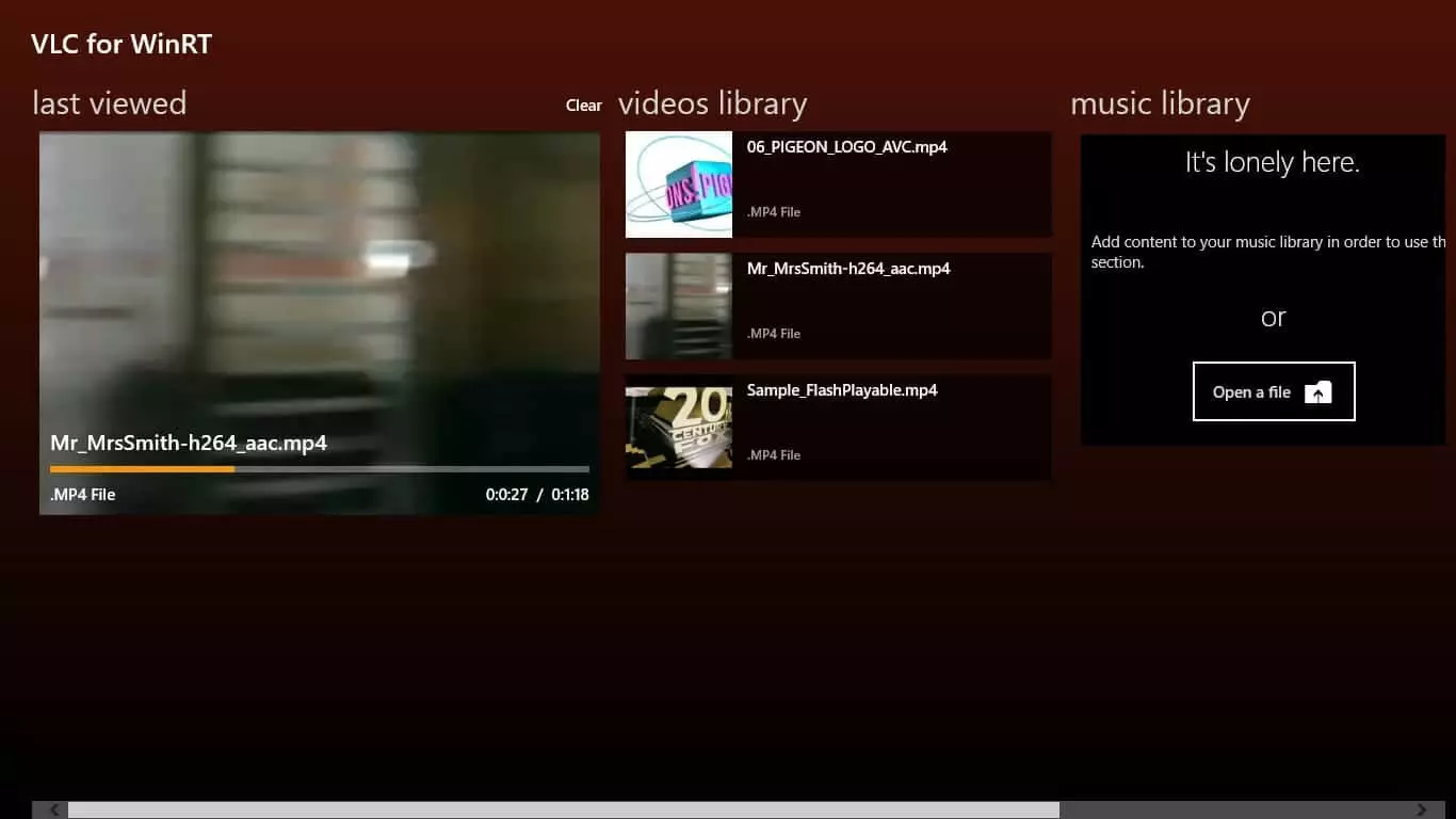 VLC ee loogu talagalay Windows 8 samaynta horumar, weli shaqada in la qabto