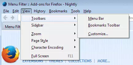menyraden för Firefox