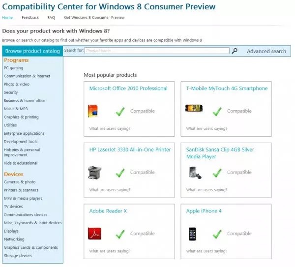 centre de compatibilité windows 8