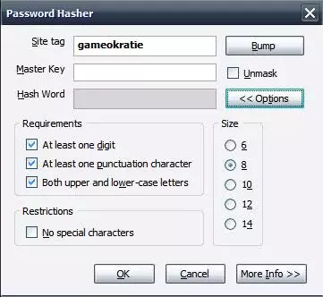 पासवर्ड हैशर विकल्प