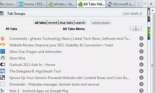 All Tabs Helper Firefox හි All Tabs මෙනුව වැඩිදියුණු කරයි