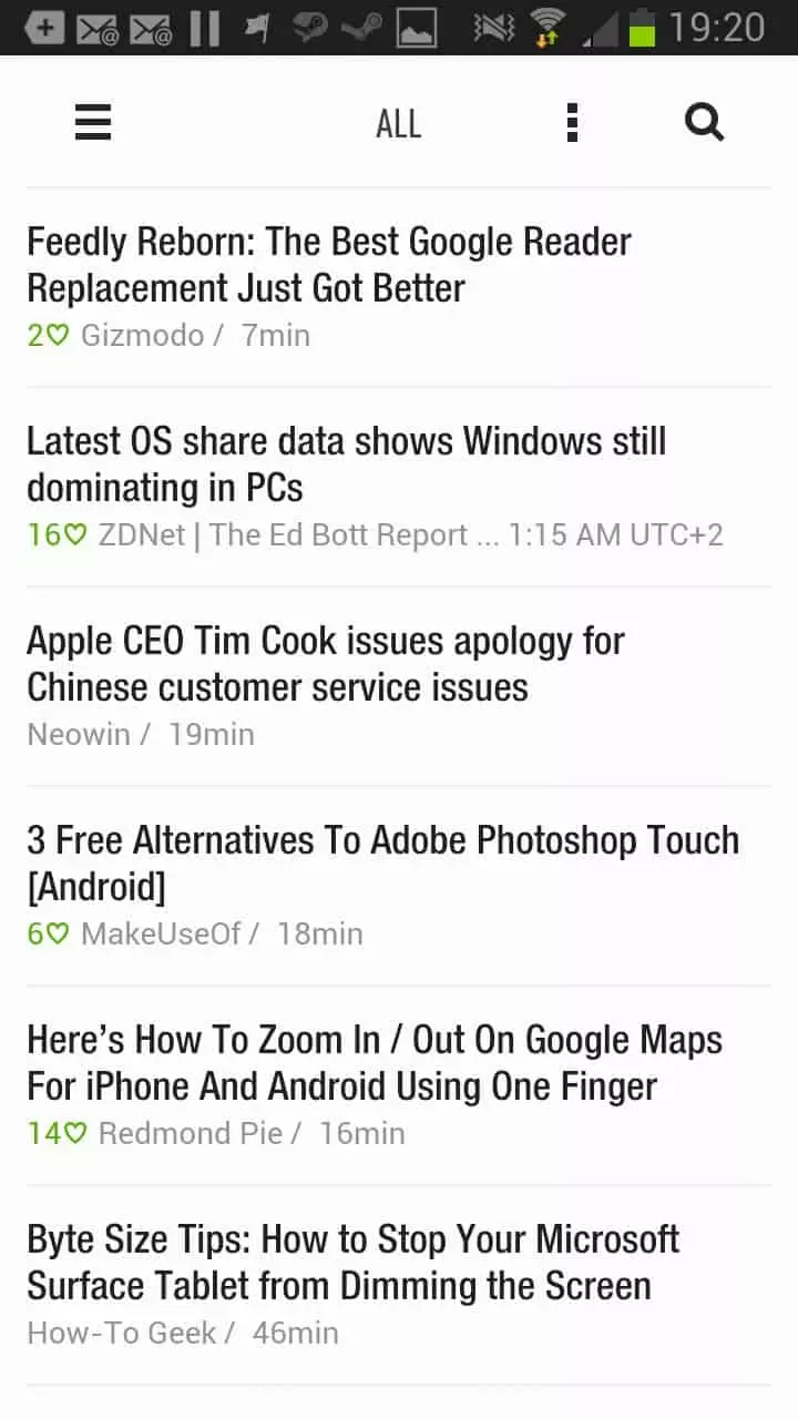 Las aplicaciones móviles de Feedly ahora con el modo de visualización de solo título muy necesario