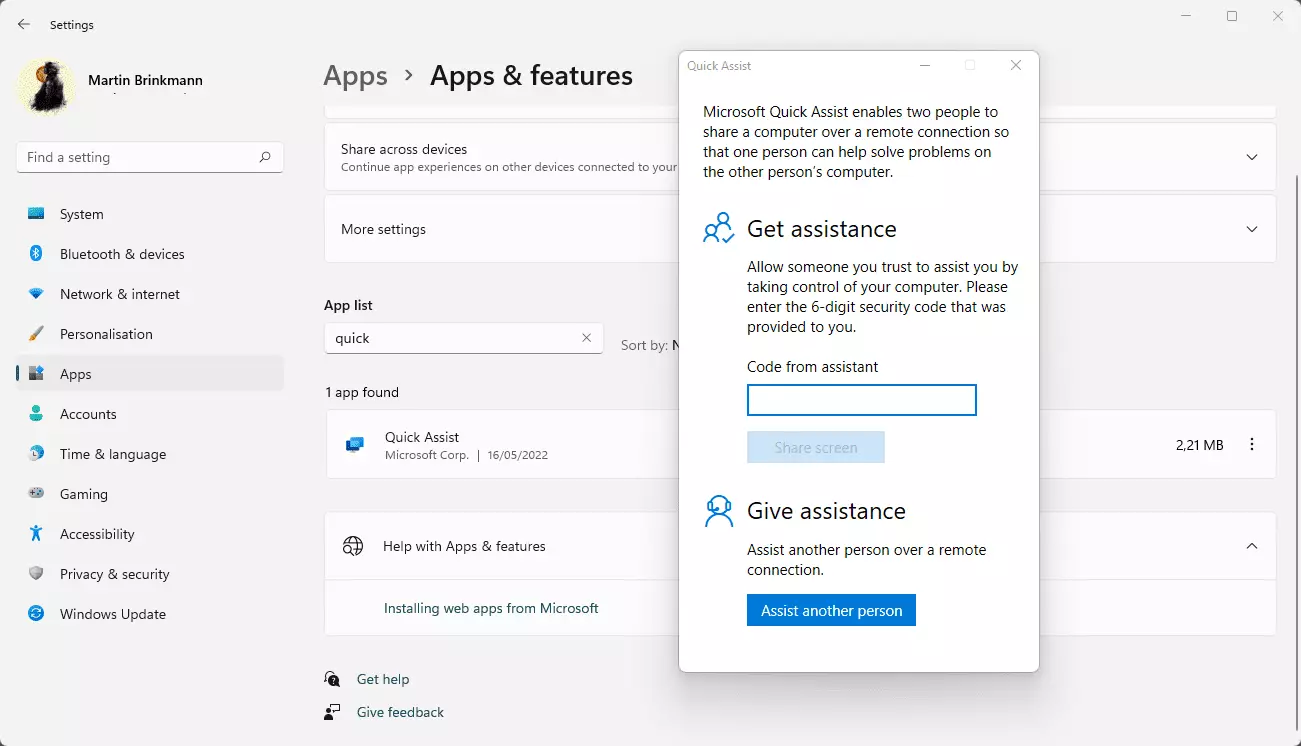 Microsoft inotsiva yakaunganidzwa Quick Assist app neMicrosoft Store vhezheni