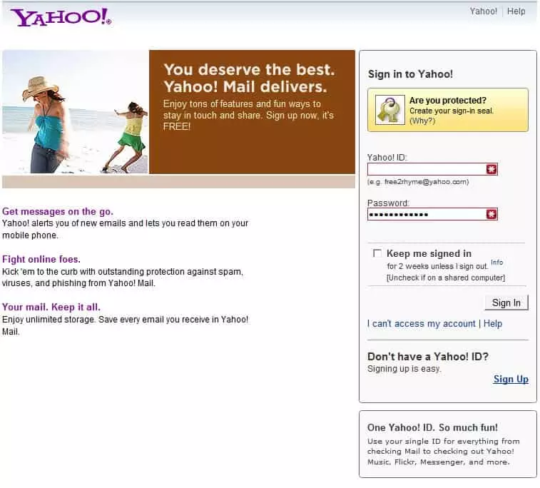 Yahoo Mail Login fautuaga fofo faafitauli