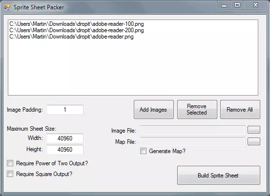 Kombiner billeder med Sprite Sheet Packer